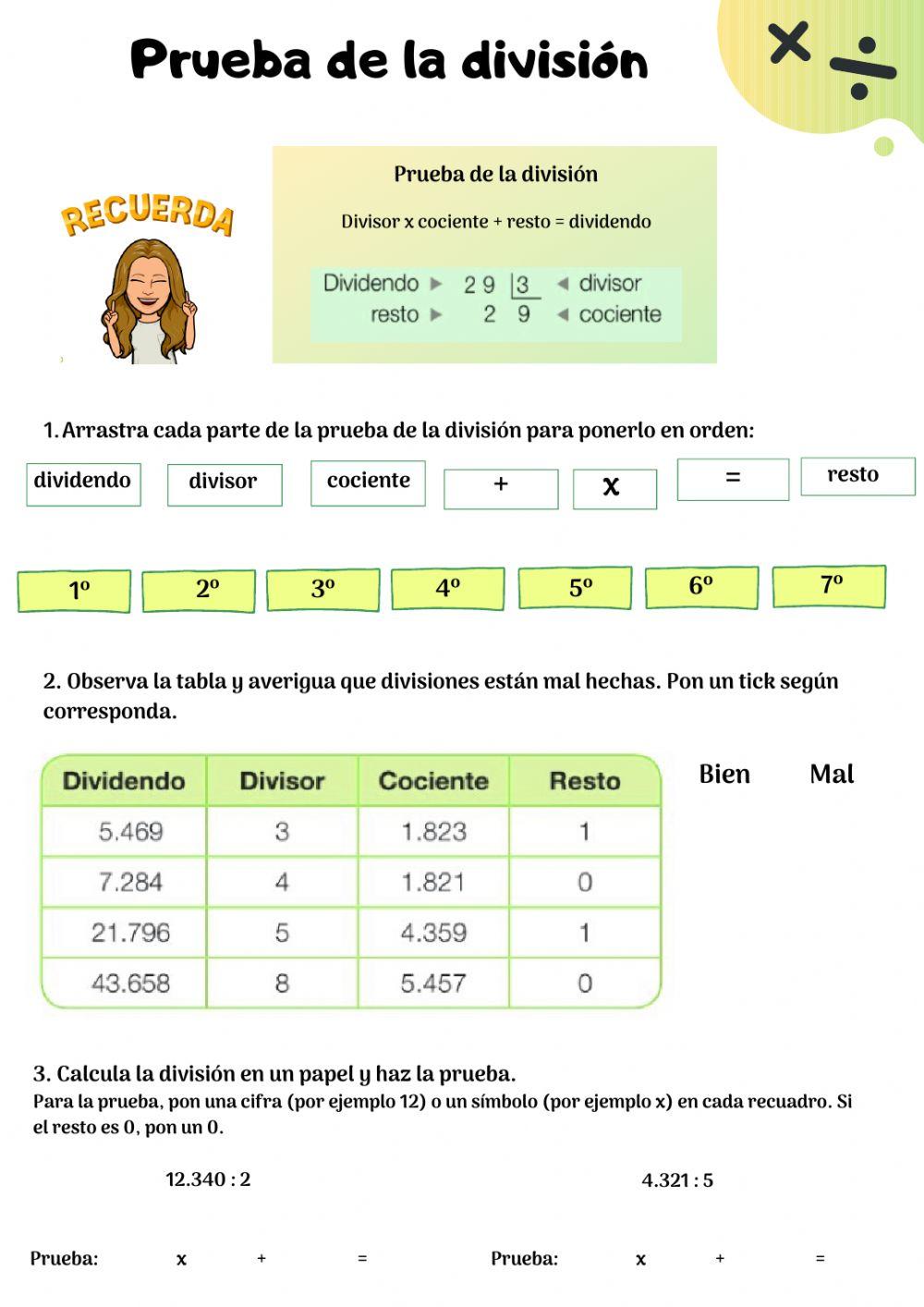 MATEMÁTICAS: CUARTO- MATEMÁTICAS- UNIDAD 5- PRUEBA DE LA DIVISIÓN