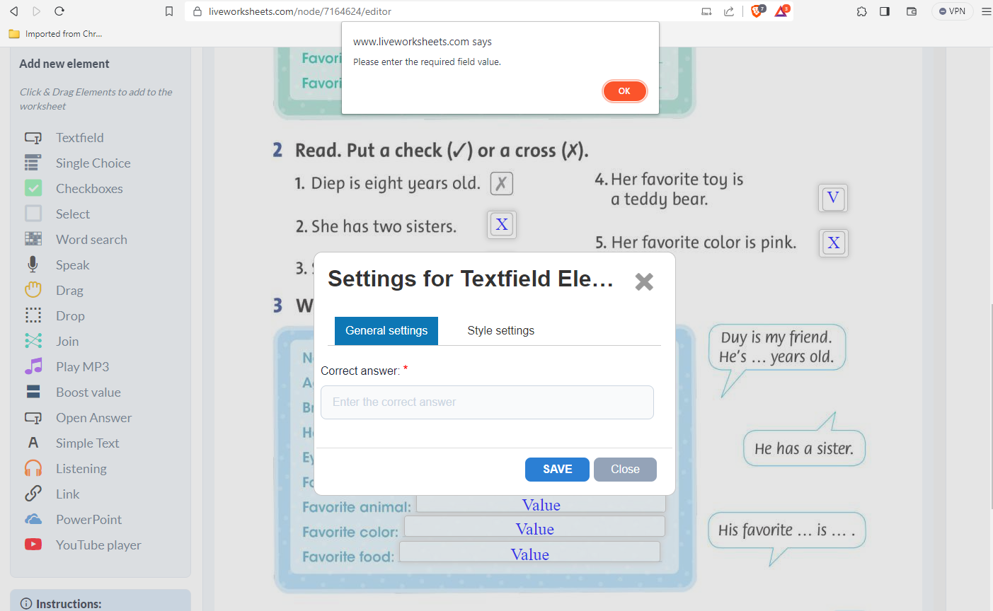 textbox error not allowed to be empty | Live Worksheets