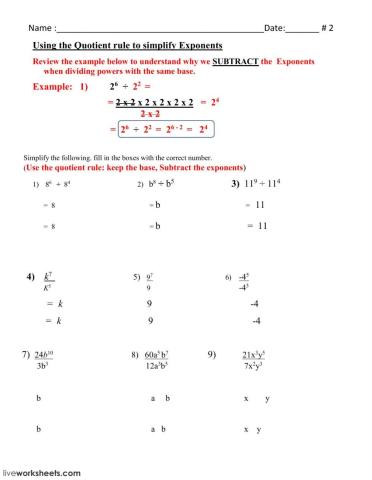 simplify exponents grade 8