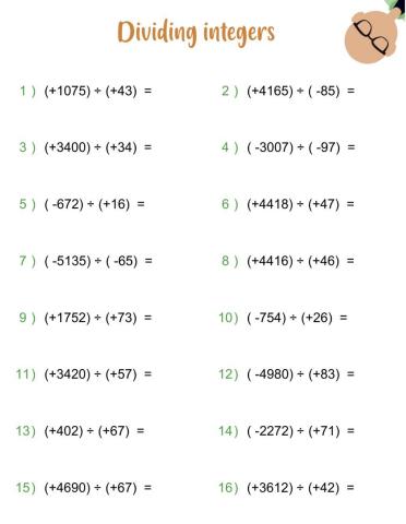 multiplying integers worksheet