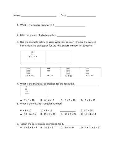 triangular numbers worksheet tes