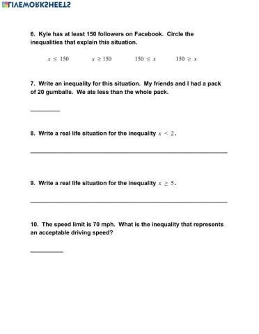 inequality math problems worksheet
