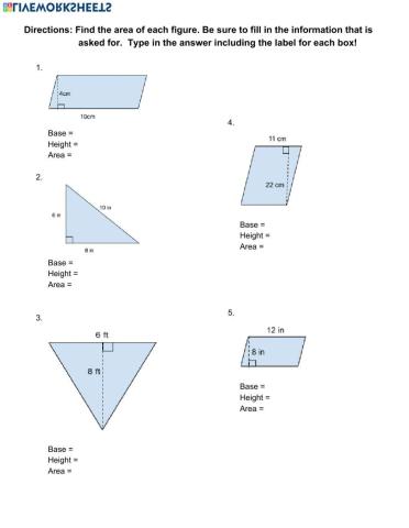 parallelogram area problems worksheet