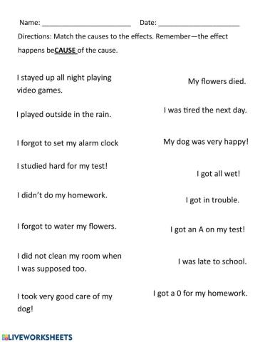 cause and effect match