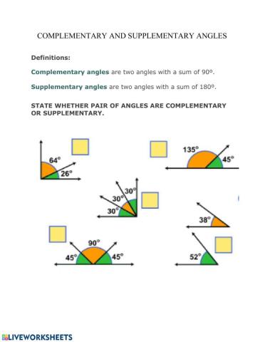 complementary and supplementary angles worksheet