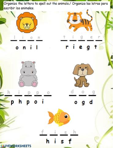 animals writing exercise