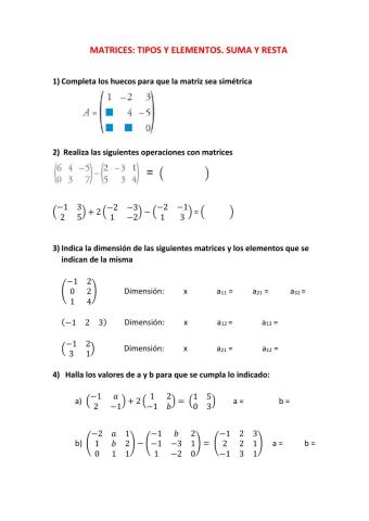 Hojas De Trabajo De Suma Y Resta De Matrices Resta De Matrices