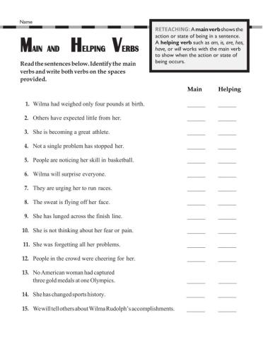 helpingverbs worksheet