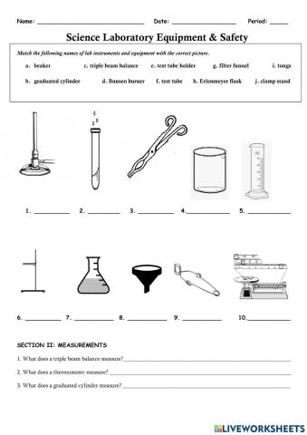 lab equipment worksheet tes