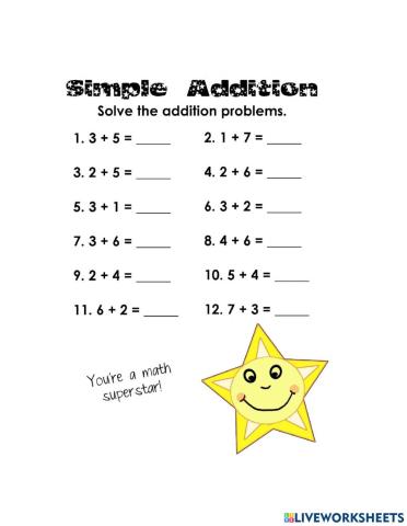 simple addition problem solving for grade 1