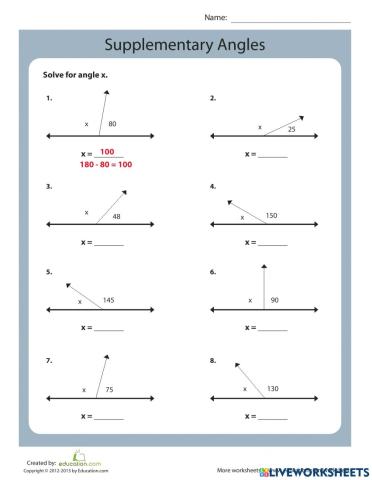 complementary angles worksheet grade 6