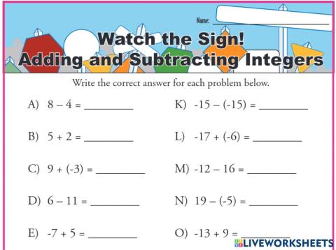 adding and subtracting integers problems