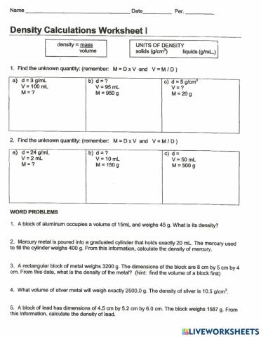 density problems worksheet 1 answer key