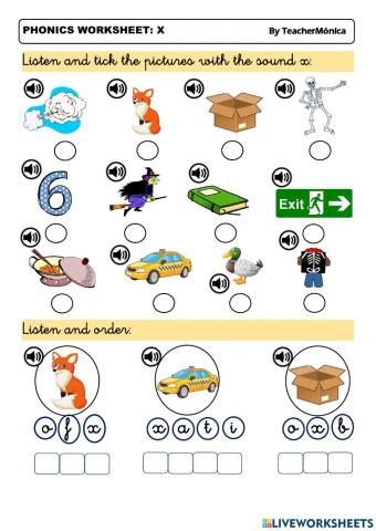 phonics x worksheet