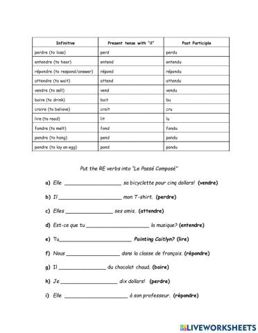 Passe Compose Worksheets
