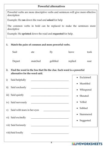 powerful verbs lesson