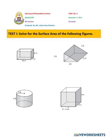 surface area math worksheets