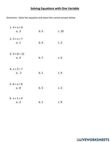 variable worksheets 6th grade