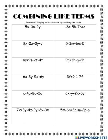 math like terms worksheets