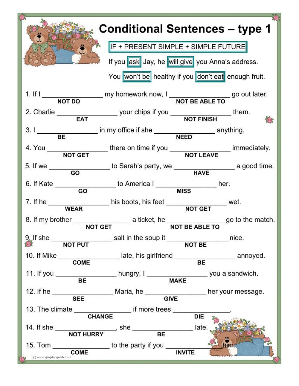 Conditional Sentences Type 1 Worksheet Live Worksheets Conditional Sentences Type 1 Worksheet Live Worksheets