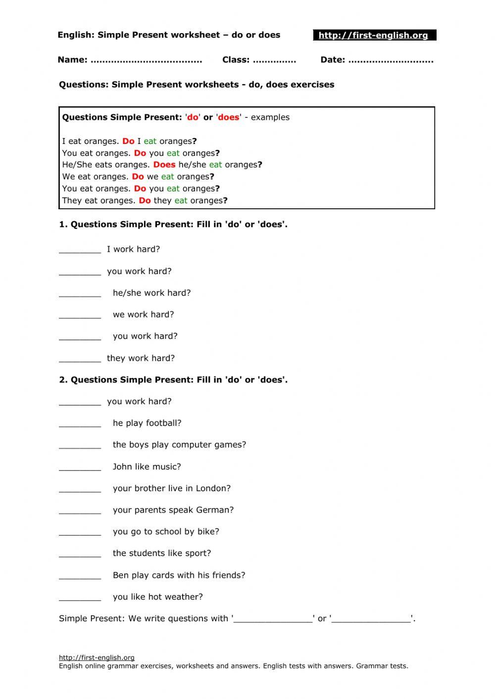Interrogative Simple Present worksheet | Live Worksheets