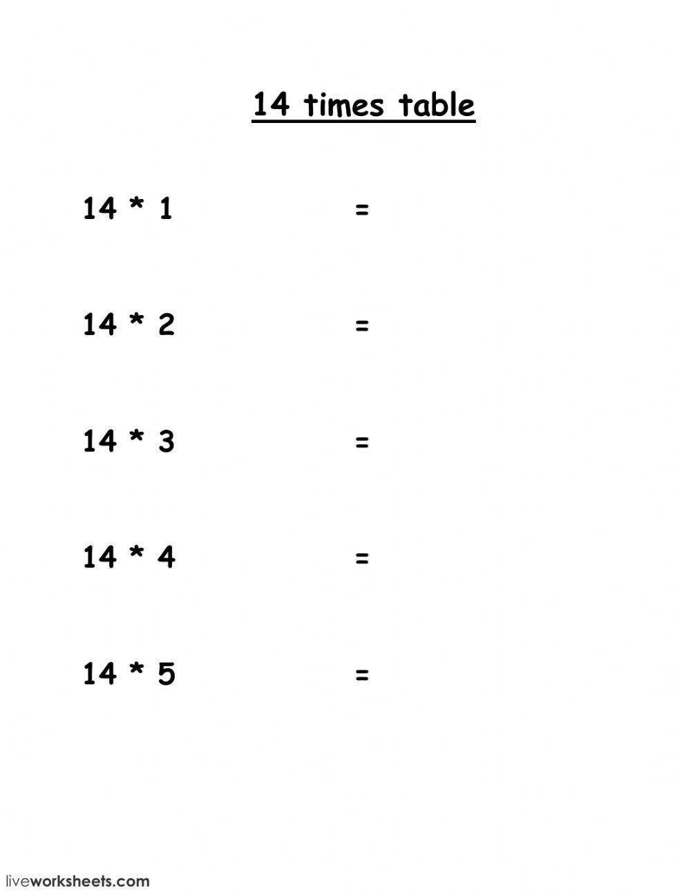 14 times table | Free Interactive Worksheets | 5386548