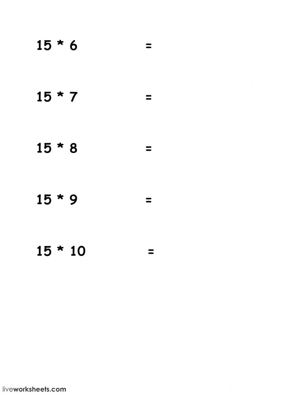 15 times table online exercise for | Live Worksheets