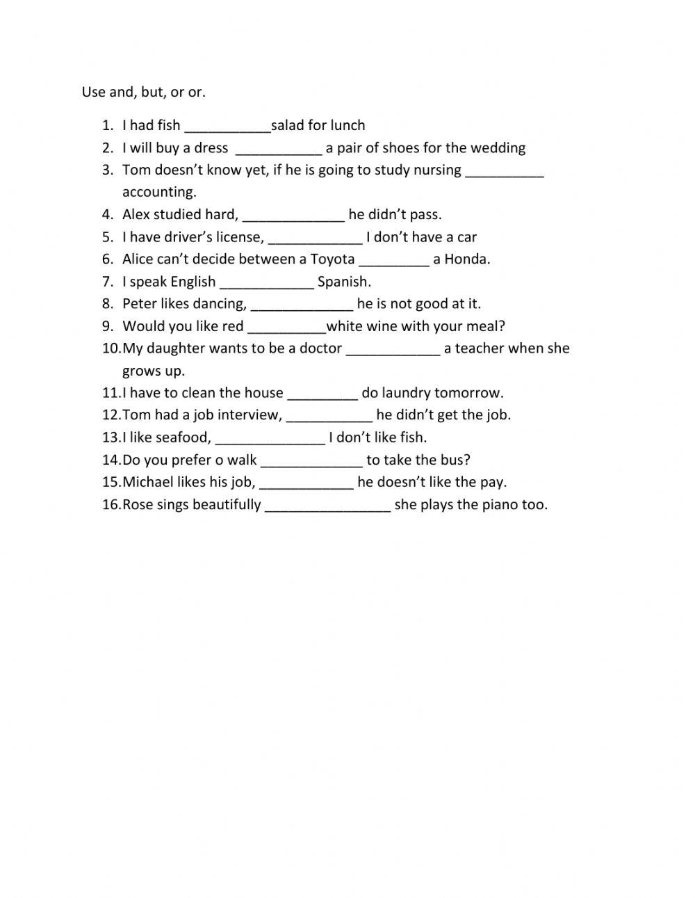 and, but,or | Free Interactive Worksheets | 44945