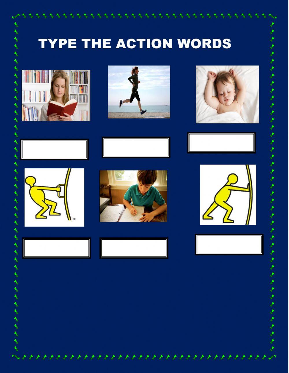 TYPE THE ACTION WORDS interactive worksheet | Live Worksheets