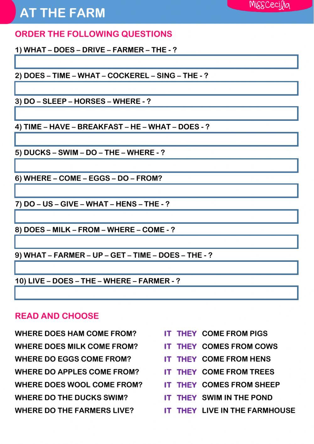 AT THE FARM 1213 | EnglishTime | Live Worksheets