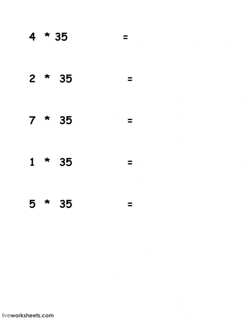 35 times table | Free Interactive Worksheets | 46253