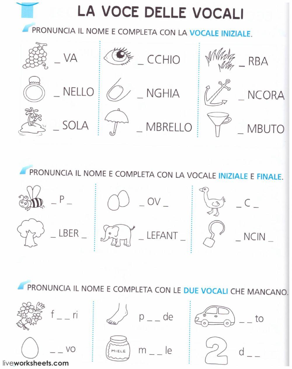 Le vocali worksheet | Live Worksheets