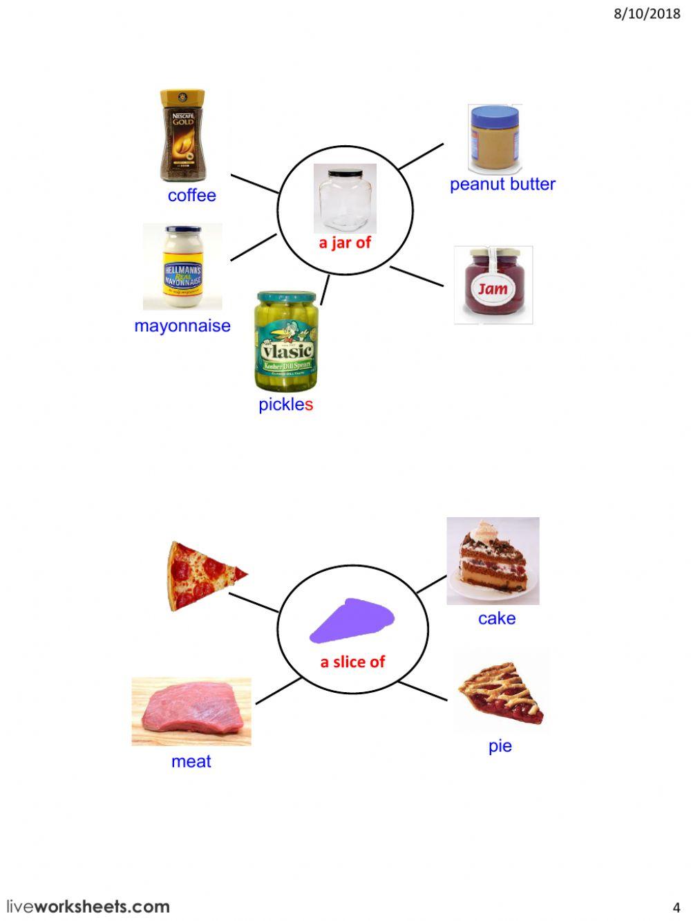 Food and drinks phrases of quantity worksheet | Live Worksheets