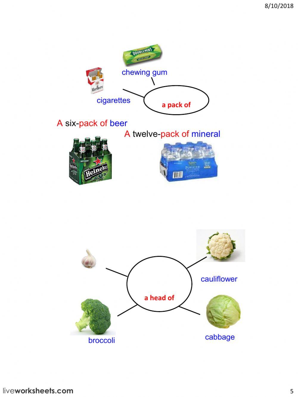 Food and drinks phrases of quantity worksheet | Live Worksheets
