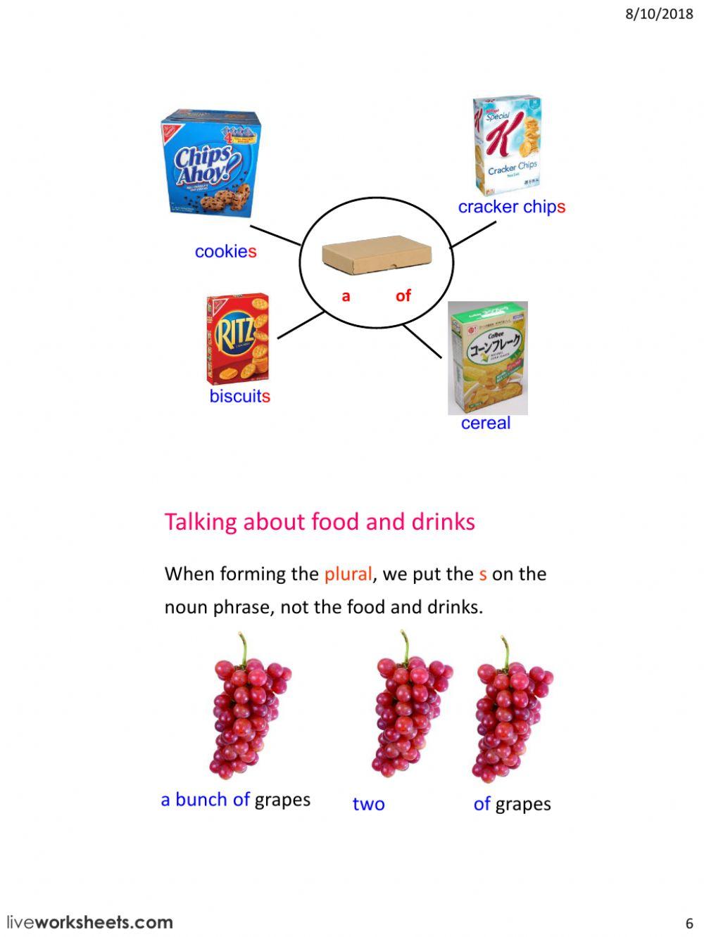Food and drinks phrases of quantity worksheet | Live Worksheets