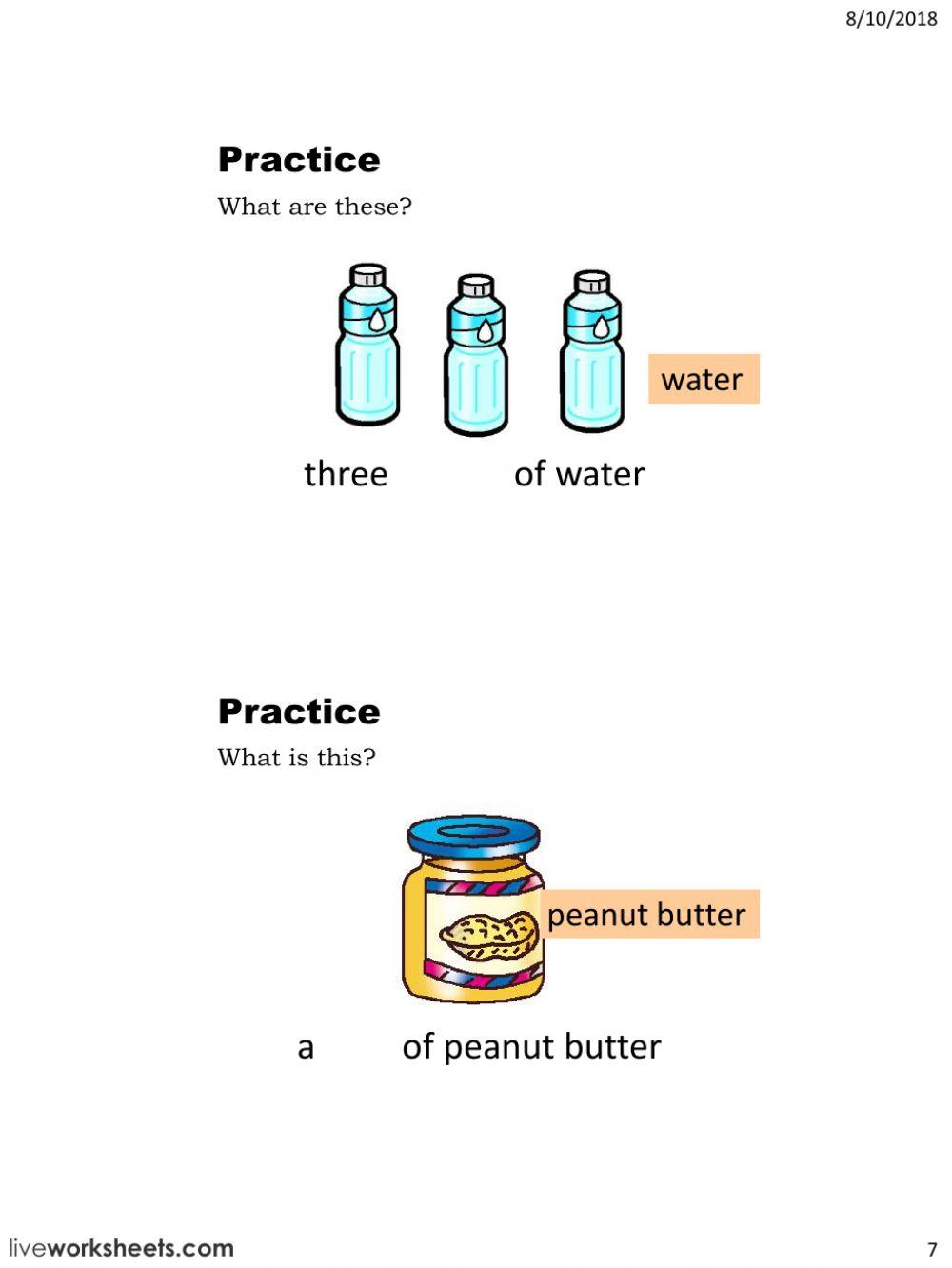 Food and drinks phrases of quantity worksheet | Live Worksheets
