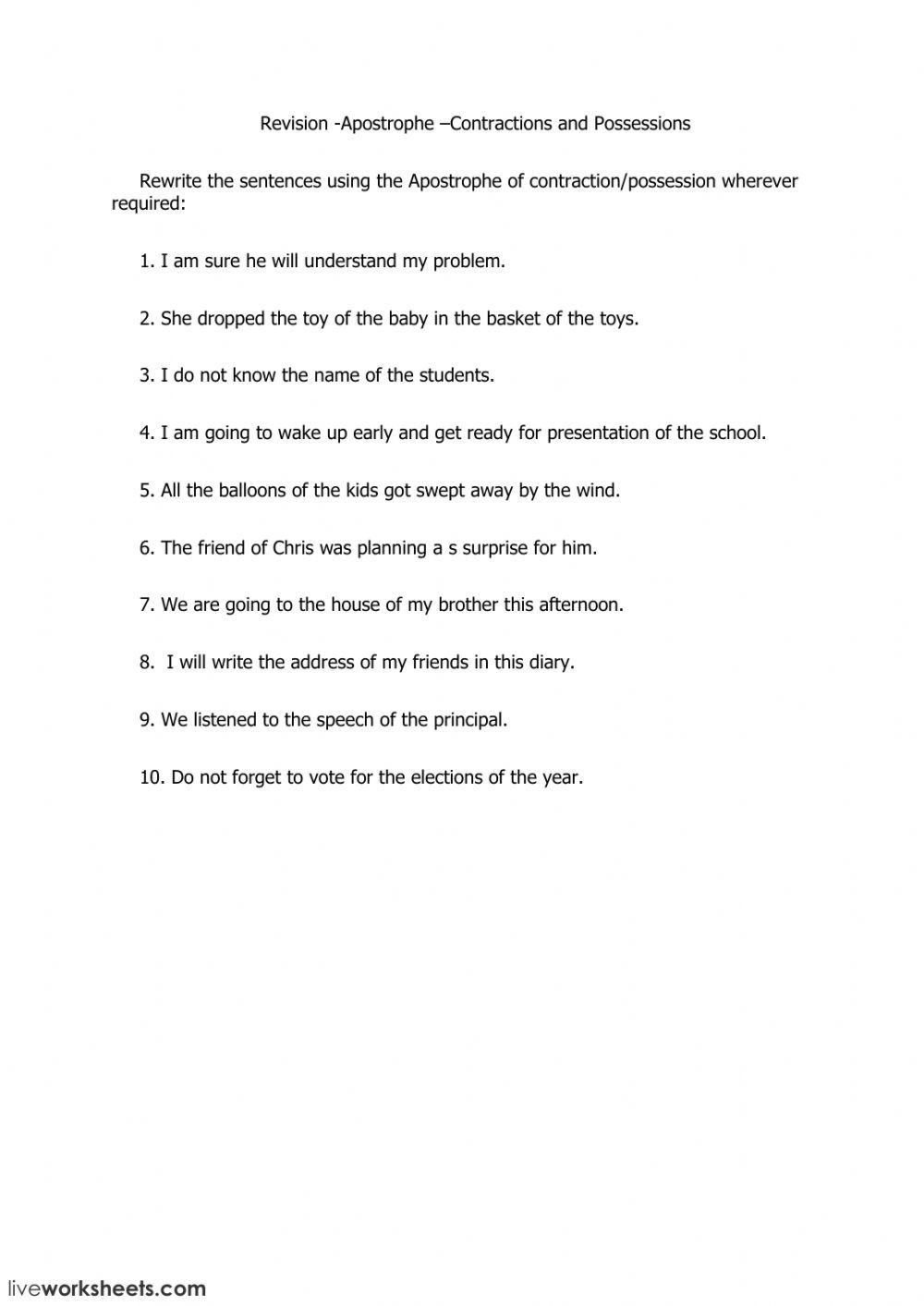 Apostrophe | Free Interactive Worksheets | 49268