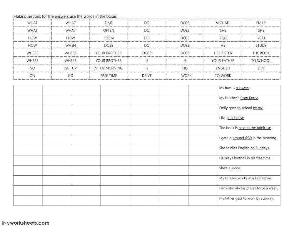 Present simple interrogative worksheet | Live Worksheets