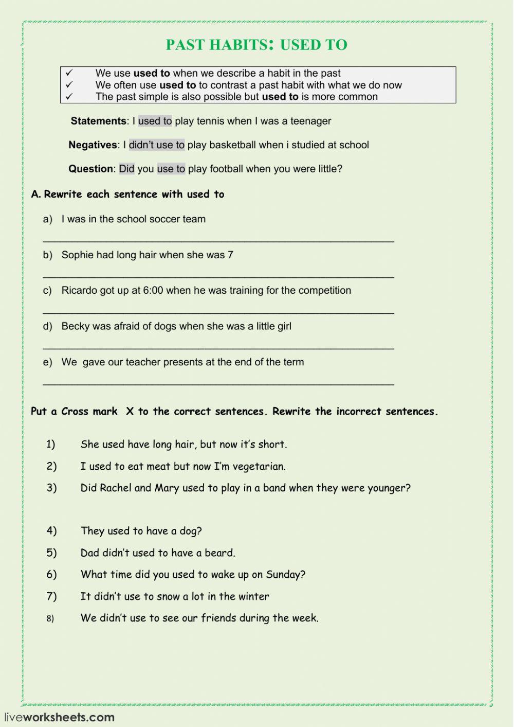 Used to activity | Live Worksheets