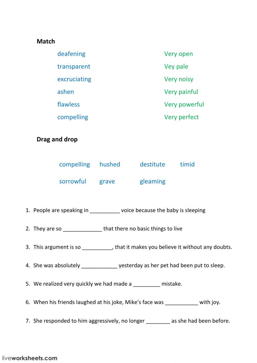 Adjectives online worksheet for upper-intermediate | Live Worksheets
