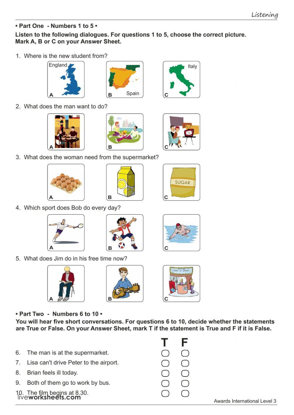 AWARDS LEVEL 3 JUNE 2015 worksheet | Live Worksheets