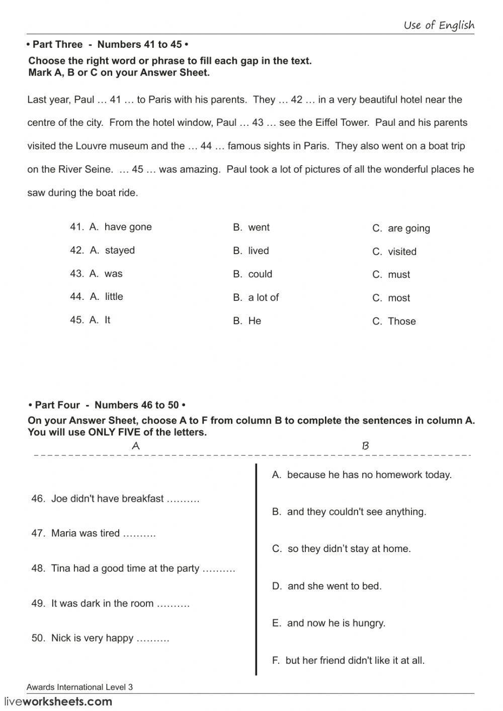 AWARDS LEVEL 3 JUNE 2015 worksheet | Live Worksheets