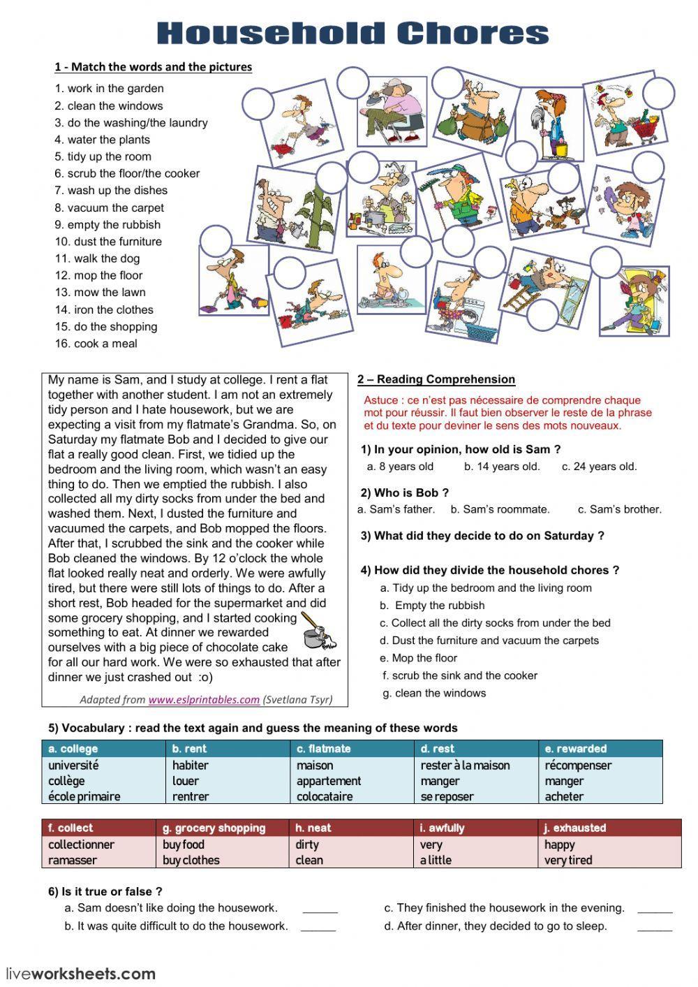 Household Chores Interactive Worksheet Household Chores Online Pdf Household Chores Interactive Worksheet Household Chores Online Pdf