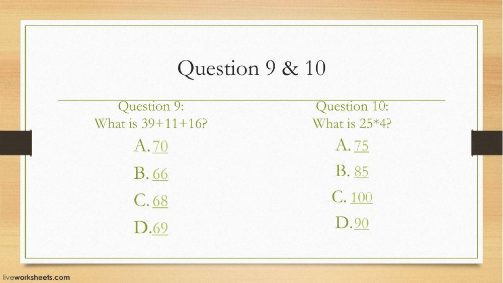 multiple choice maths quiz