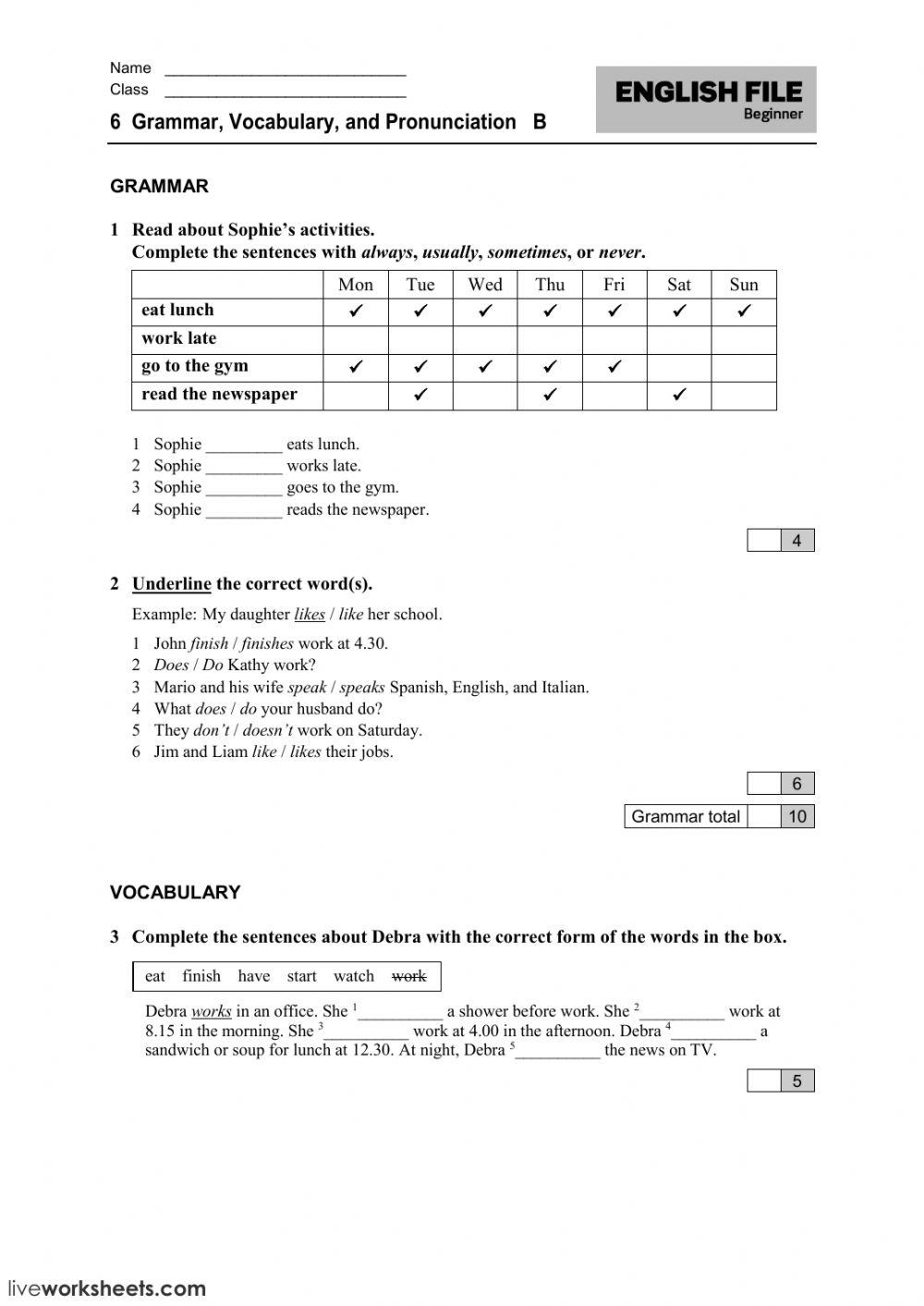 English FILE BEGINNER 6B worksheet | Live Worksheets