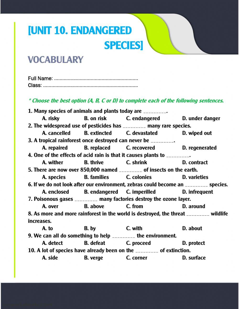 Unit 10. MCQs worksheet | Live Worksheets