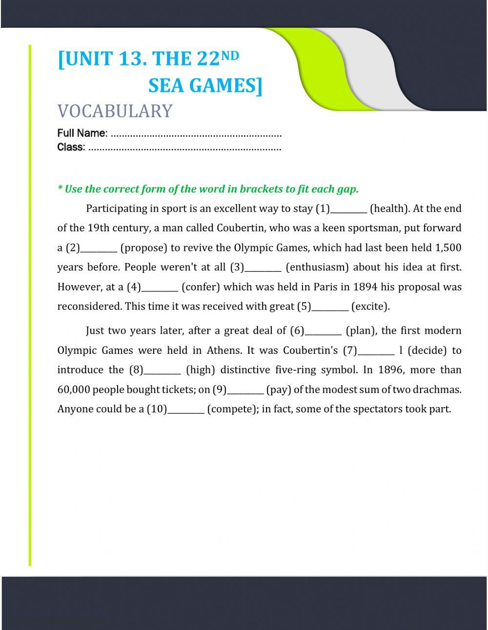 Unit 13. word forms 2 worksheet | Live Worksheets