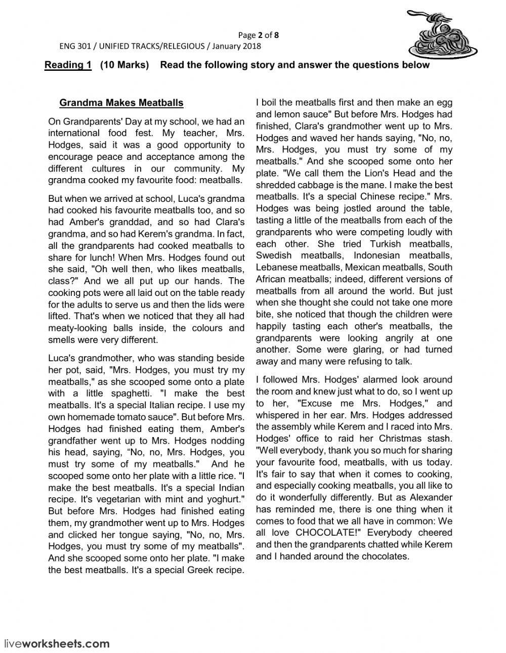 Eng. 301 Final Exam 2017-2018 worksheet | Live Worksheets