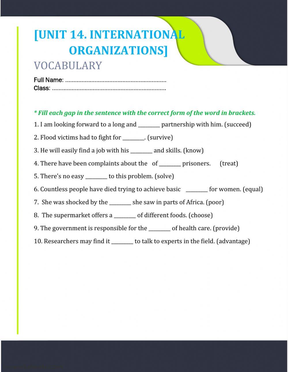 Unit 14. word forms 2 worksheet | Live Worksheets