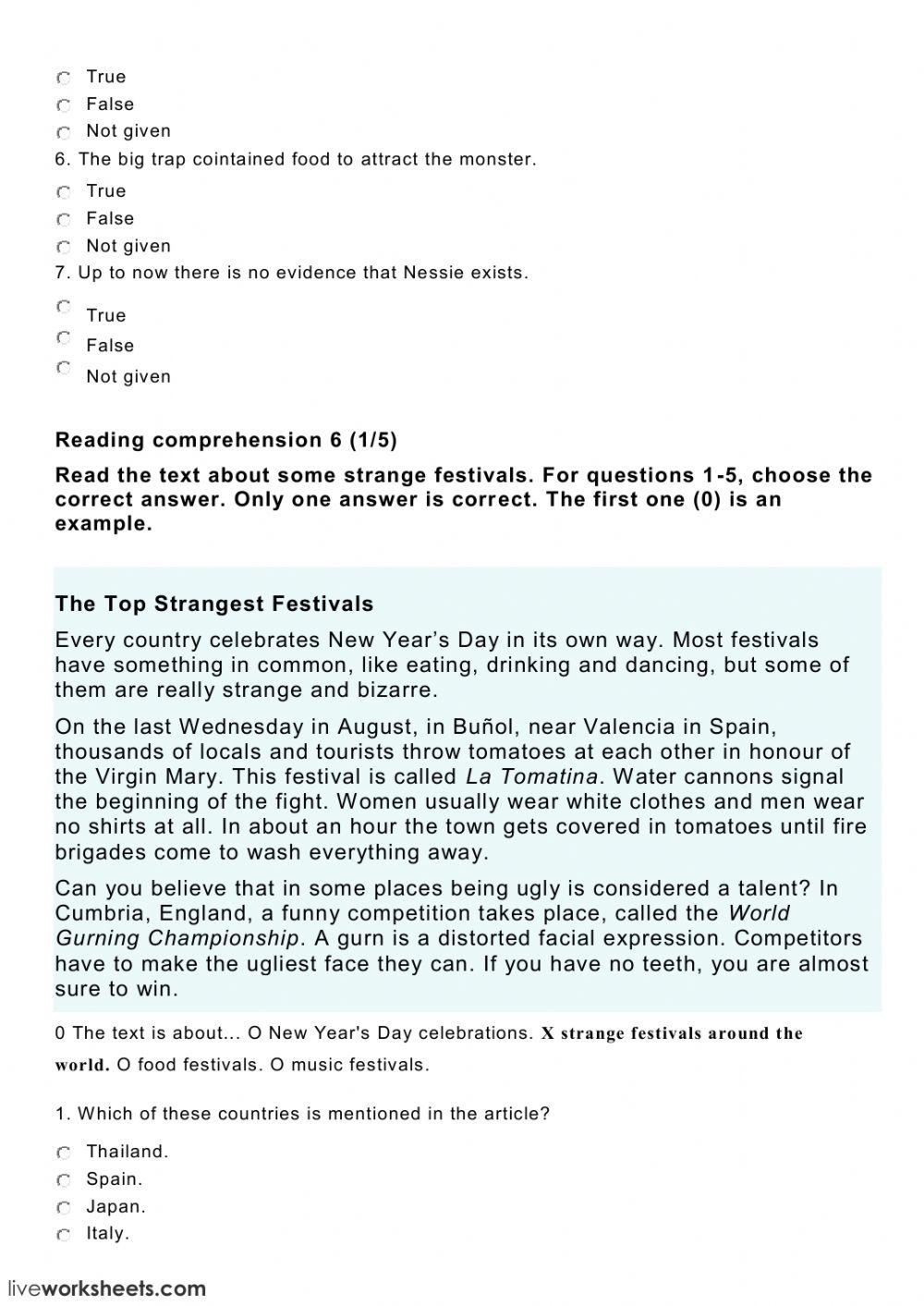 Invalsi reading comprehension online exercise for | Live Worksheets